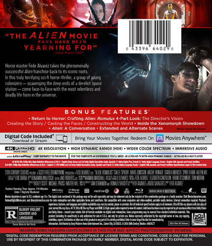 Alien: Romulus 4K Mastering, With Blu-ray, Digital Copy, Dubbed on ...